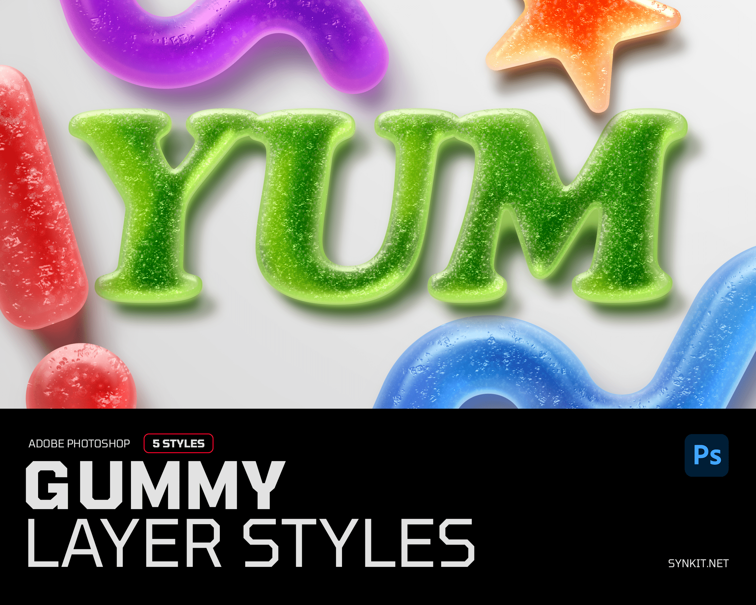 Gummy | 5 Photoshop Layer Styles – Synkit